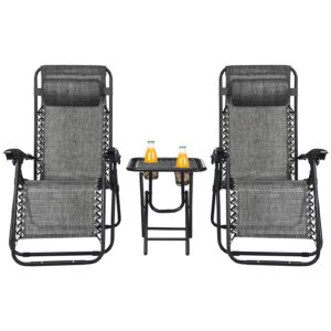 happygrill zero gravity lounge chairs set with coffee table, folding reclining chairs with side table and pillow, 3 pieces adjustable patio lawn recliner set for outdoor garden camp travel