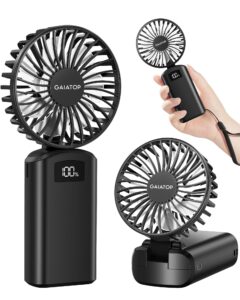 gaiatop portable handheld fan, 180° foldable desk fan 3 speed personal mini hand fan, 2000mah powerful rechargeable small fan with digital display, usb personal fan for office outdoor makeup-black