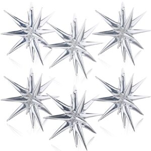 moukiween 6 pcs explosion star foil balloons- 12 point star balloons, silver starburst cone mylar balloons spike balloons for party supplies christmas birthday wedding baby shower photo booth