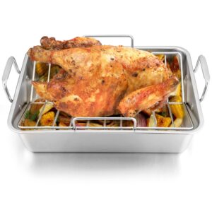 lianyu roasting pan, 14 inch turkey roaster pan with 2 racks, heavy duty stainless steel lasagna, pan, deep broiling pan for turkey, chicken, dishwasher safe