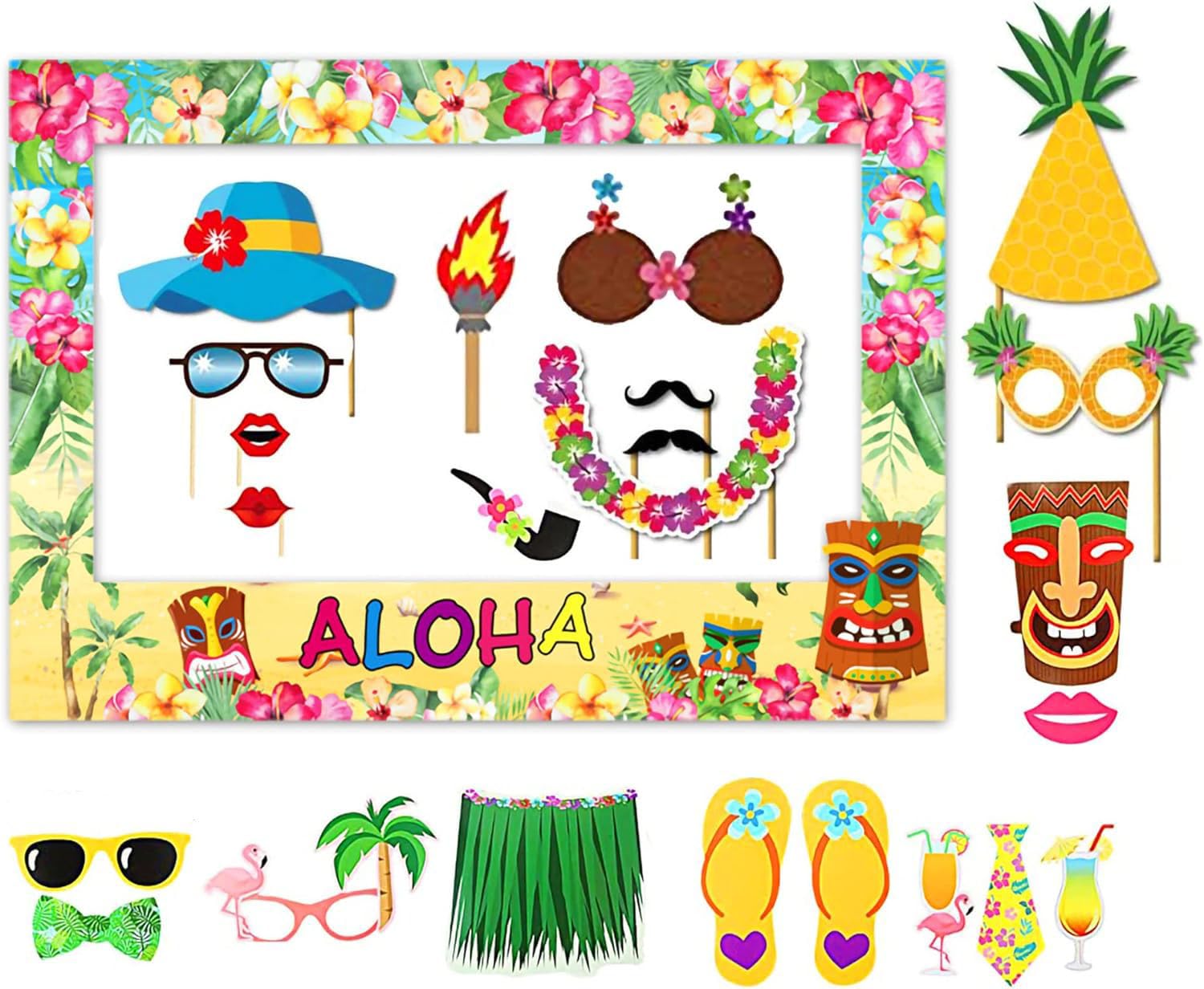 24 PCS Aloha Party Photo Booth Props Hawaiian Party Photo Booth Props Aloha Party Photo Booth Frame Aloha Party Supplies Aloha Baby Shower Decoration Aloha Bridal Shower