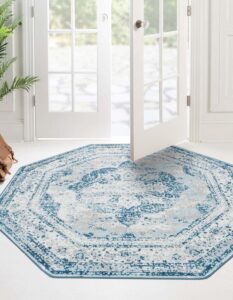 rugs.com monte carlo collection rug – 4' octagon blue medium rug perfect for living rooms, kitchens, entryways