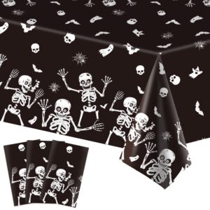 3 pack halloween skeleton tablecloth, halloween tablecloth party decorations, plastic skull tablecover backdrop background banner for halloween haunted house party decoration and supplies, 54 x108inch