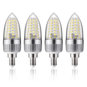 aolang e12 led candelabra bulb, 12w led candle bulbs,100-watt light bulbs equivalent, daylight white 6000k chandelier bulbs, e12 candelabra base, 85v-265v, 1200lumens, non-dimmable (4 pack)