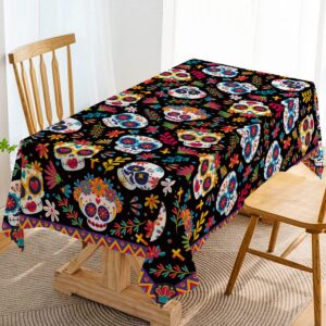 hafangry dia de los muertos tablecloth day of the dead sugar skull decor mexican fiesta halloween themed party decoration kitchen dining room table cloth (60" x 84")