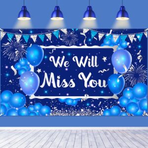 we will miss you banner party decorations navy blue silver going away party banner supplies for retirement farewell anniversary veteran graduation office job change work goodbye party decorations