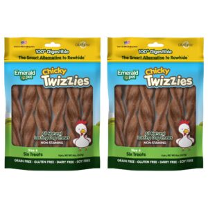 emerald pet twizzies dog chews no rawhide — healthy and tasty rawhide free dog chew sticks — 100% digestible, high protein, grain free dog treats — made in usa — chicky, 6" stick (6 count/2 pack)