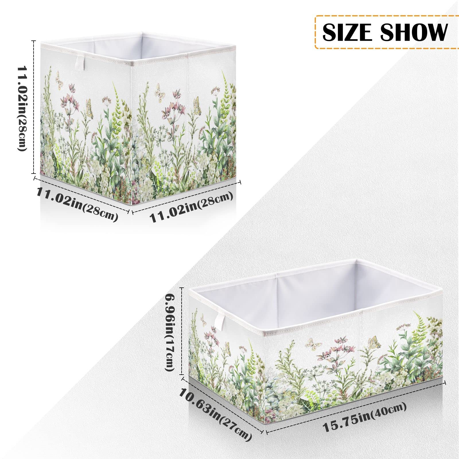 Kigai Wild Flower Butterfly Cube Storage Bins - 11x11x11 In Large Foldable Storage Basket Fabric Storage Baskes Organizer for Toys, Books, Shelves, Closet, Home Decor