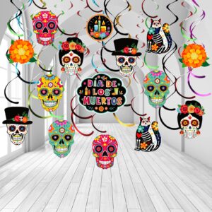 day of the dead decorations dia de los muertos hanging swirls decor sugar skull flowers day of the dead decor for birthday mexican party supplies, set of 50