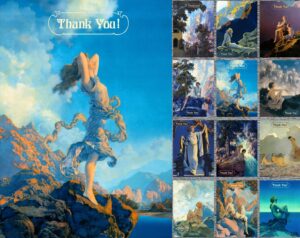 pixiluv maxfield parrish ~ 12 thank you cards with envelopes ~ ecstasy landscapes vintage postcards and book illustrations by maxfield parrish reprint