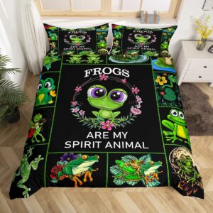 castle fairy cute frog duvet cover queen size frog lovers comforter cover with 2 pillowcase for teens adults kids green frog bedding set animals grid breathable 3 pieces decorative bed cover