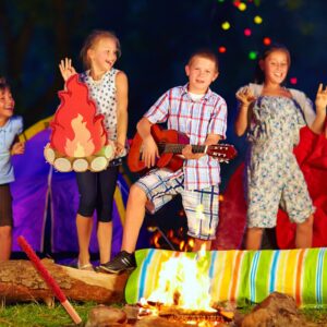 Small Camping Campfire Piñata Fake Flame Party Birthday Party Decoration Camping Adventure Baby Shower Photo Props with Wooden Stick Paper Confetti Set for Kids Boys and Girls,16.1 x 10.2 x 2.8 Inch