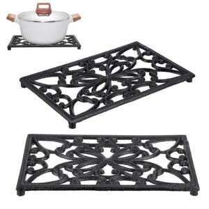 sumnacon 2pcs rectangle 10 x 6.1 inch cast iron trivet - rustic heat resistant metal trivet for hot dish pot pan teapot, vintage sturdy hot plate pad for kitchen dining countertop table