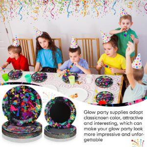 48 Pieces Neon Party Plates Glow Party Plates 9 Inch and 7 Inch Colorful Paper Plates Neon Party Supplies Glow in the Dark Disposable Paper Dessert Plates Tableware for Birthday Wedding Baby Shower