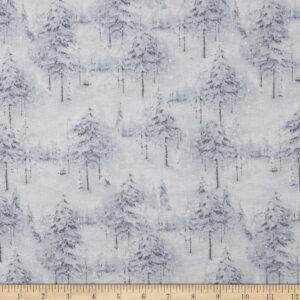 wilmington woodland frost winter forest gray, fabric by the yard