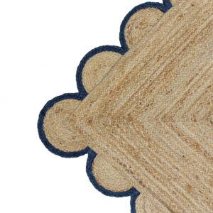 Weaving Village Scalloped Natural Jute Area Rug, Navy Trim, 2x3