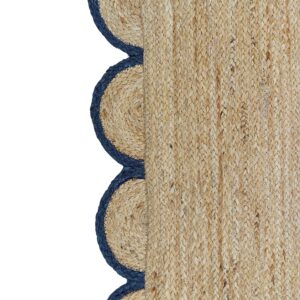 Weaving Village Scalloped Natural Jute Area Rug, Navy Trim, 2x3