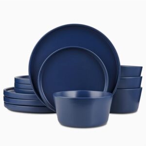 stone lain celina modern stoneware 24-piece dinnerware set, dinner and salad plates, soup bowls, dish set for 8, blue