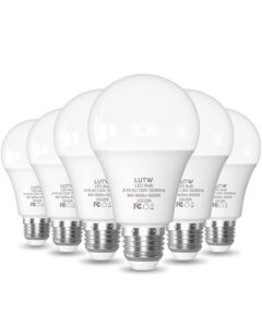 lutw led light bulbs 60 watts equivalent, 900 lumen standard led bulb, 9w e26 base cool white 6000k non-dimmable, perfect for bedroom and living room lighting, 6 pack