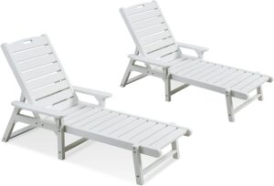 psilvam chaise lounges set of 2, lounge chairs with adjustable backrest, supports up to 350 lbs, all weather recliner poly lumber lounges bed for poolside, porch, patio（white (2)