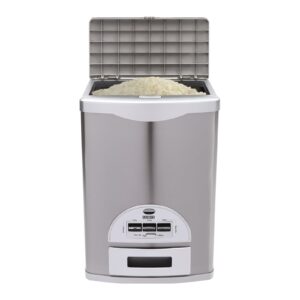 kiopowq rice dispenser, auto rice dispenser rice storage container stainless steel rice organization, perfect for rice cooker, 15kg/33lb, silver