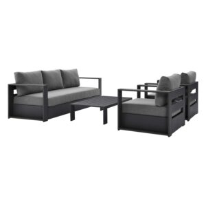 modway tahoe 4-piece fabric/powder-coated aluminum outdoor set in charcoal/gray