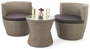 displays2go synthetic wicker outdoor furniture set, three piece, weather-resistant, stackable - taupe (fdoutdoor1)