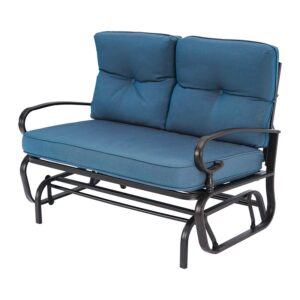 suncrown outdoor swing glider chair, patio 2 seats loveseat rocking chair with cushions, steel frame furniture - peacock blue