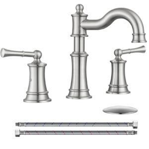 winkear roman bathroom sink faucet 3 holes brushed nickel 2 handle widespread 8 inch deck mount installation with overflow pop up drain assembly and water supply lines