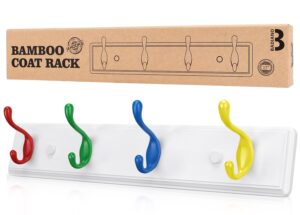 wall mount coat rack, kids mounted organizer for closet, bathroom, bedroom, entryway, hallway, foyer, heavy duty double hooks hanging towels, hats, bags, backpacks, jackets, keys (mix4, 4 hooks)