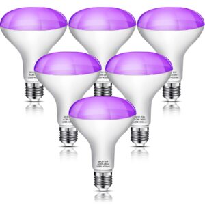 qualirey 6 pack black light bulbs br30 15w led uv blacklight bulbs uva level 385-400nm e26 120w equiv black light flood light for glow in the dark halloween party body paint fluorescent poster