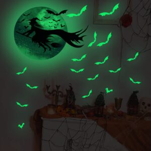 halloween decoration sticker glow in the dark bedroom decals for decoration wall sticker visualization luminous stickers (witch/bats)