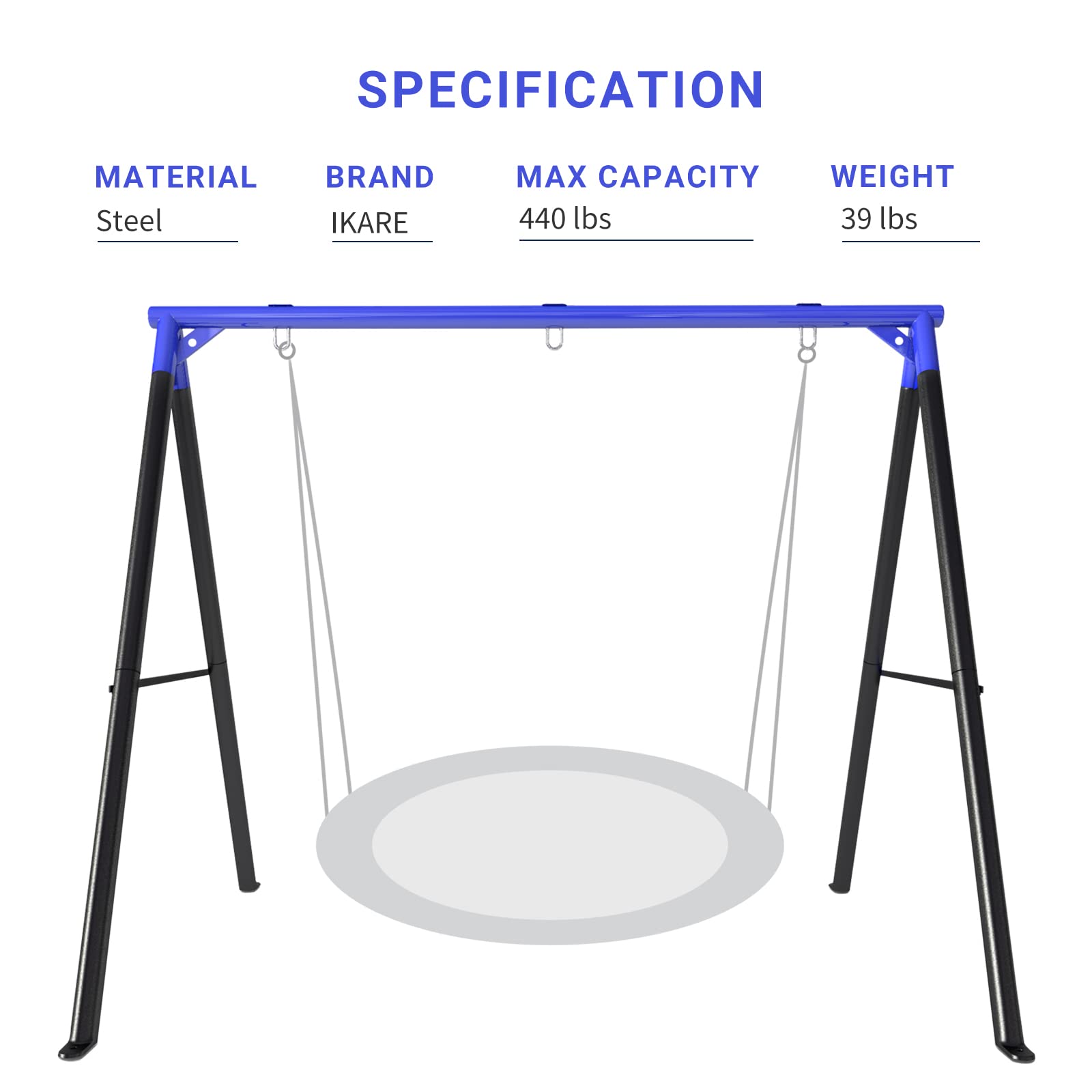 IKARE Upgraded Heavy Duty Metal Swing Frame with Ground Nails, Swing Stand for 440lbs Load Capacity, Fits for Most Swings, Great for Indoor and Outdoor Activities (Blue & Black)