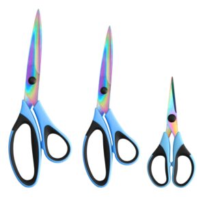 craft scissors set of 3 pack, all purpose sharp titanium blades shears, rubber comfort grip handle, multipurpose fabric scissors tool set great for office, sewing, arts, school and home supplies, blue