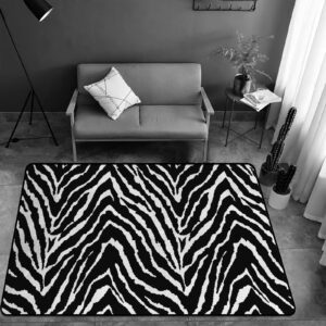 washable area sponge rug mat for kids girls bedroom living room zebra, wild animals zebra skin fashion black white non-slip carpet super soft extra thick bathroom dorm home indoor small floor rugs