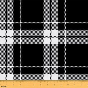 plaid upholstery fabric for chairs, vintage buffalo check plaid outdoor fabric by the yard, farmhouse gird geometric decorative fabric for upholstery and home diy projects, 1 yard, black white