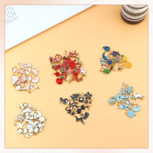 JIALEEY 100PCS Gold Plated Enamel Charms Mixed Moon Star Fruit Animal Charm Colorful Pendant DIY for Necklace Bracelet Jewelry Making and Crafting