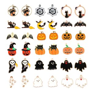 aiex 36pcs halloween charms, enamel pendant halloween pumpkin ghost bat charms for earrings necklace bracelet jewelry making diy craft decorations