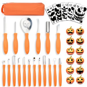 upgraded 18 pcs pumpkin carving kit halloween professional heavy duty punkin carver knives and tools with carrying case for adults & kids with professional sculpting set