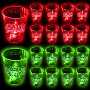 mishunyus 24 pcs christmas party cups,glowing christmas team naughty or nice party cups decoration cups for christmas party cups party supplies(red & green)