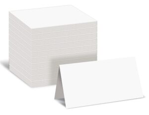 better office products 100 pack blank white place cards, 2 x 3.5 in, folded table tent cards for weddings, dinner parties, buffet banquets, (100 count)