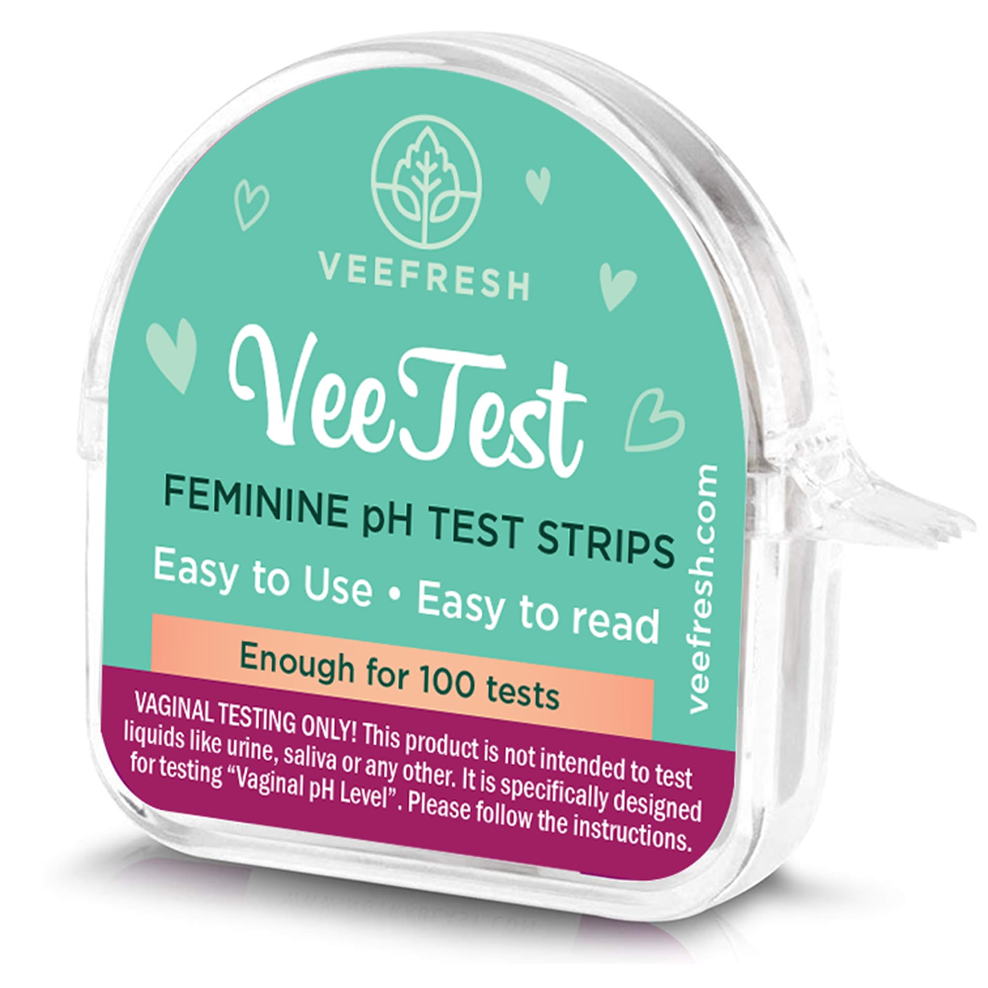 VeeFresh VeeTest Vaginal pH Test Strips - 100-Piece Accurate and Easy to Use pH Balance Test Strips for Women, Compact and Discreet Vaginal pH Tester for Feminine Health Monitoring