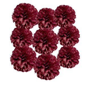 12pcs 10in 12in burgundy paper pom poms tissue paper flower hanging paper flower balls wedding party flower decorations diy art craft blooms for birthday baby shower nursery decor