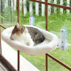 amosijoy cordless cat window perch, cat hammock for window with 4 strong suction cups, solid metal frame and soft cover, cat beds for indoor cats