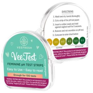 VeeFresh VeeTest Vaginal pH Test Strips - 100-Piece Accurate and Easy to Use pH Balance Test Strips for Women, Compact and Discreet Vaginal pH Tester for Feminine Health Monitoring