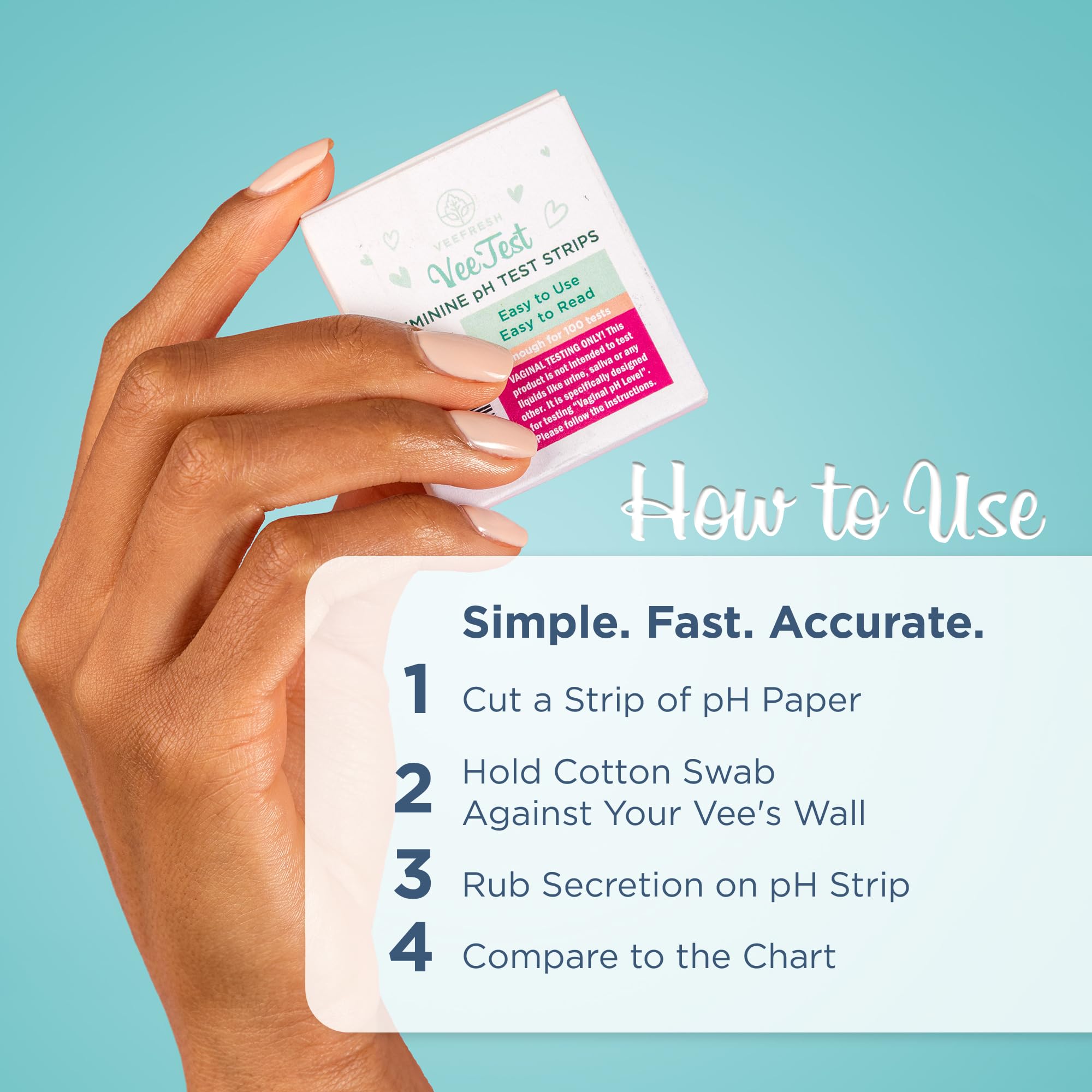 VeeFresh VeeTest Vaginal pH Test Strips - 100-Piece Accurate and Easy to Use pH Balance Test Strips for Women, Compact and Discreet Vaginal pH Tester for Feminine Health Monitoring