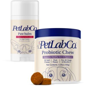 petlab co. paw & probiotic bundle: dog paw balm to support dry, cracked paws 2.4 ounces & dog probiotics for gut health, seasonal allergies, skin & ear yeast 30 count