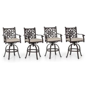 phi villa outdoor swivel bar stools, cast aluminum patio pub height swivel arms chairs with seat cushion, set of 4 easy assemble