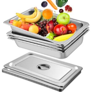 kweetle 4 pack hotel pan 4" deep steam table pan full size with lid 20.9 x 12.8 x 4 inch hotel pan steam table pans commercial hotel pan stainless steel（4 pcs）