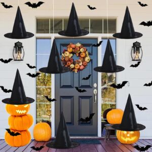 halloween decorations witch hat witches hat - 8pcs black hanging witch hats & 32pcs 3d bats, halloween decor halloween party decoration witch costume accessory for halloween indoor outdoor decor